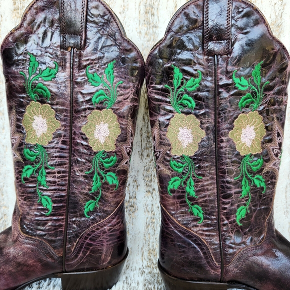 J.B. Dillon | Shoes | Nwt Jb Dillon Distressed Leather Western Cowboy Boots Floral Womens Size ...